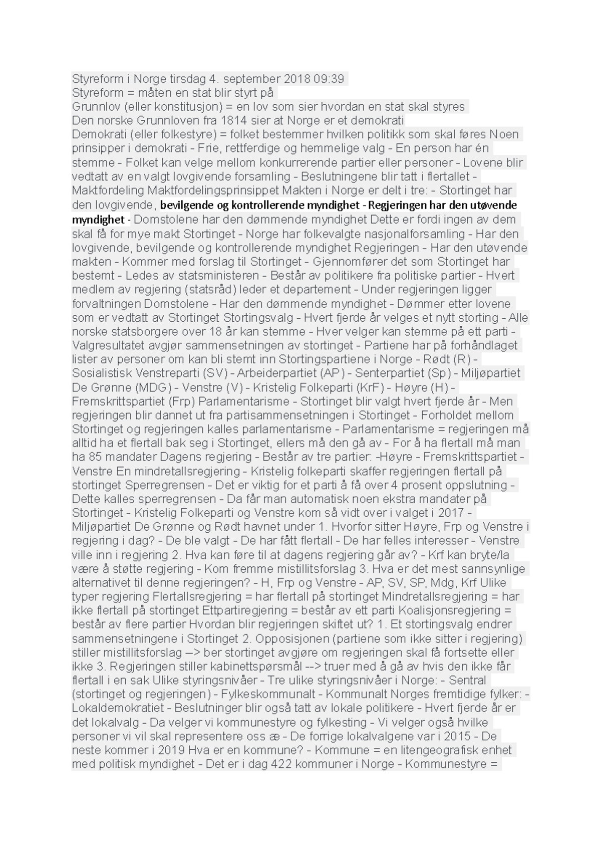 Norsk politikk - Tobs er fin - Styreform i Norge tirsdag 4. september ...