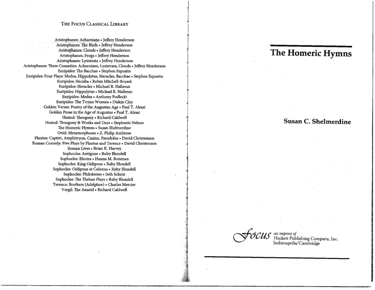 Hom. Hymn Hermes - CLSICS224 - UMass Amherst - Studocu