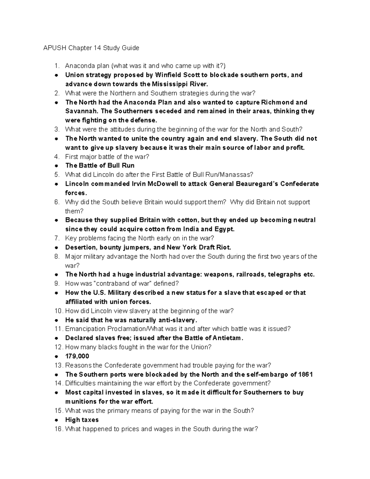 Apush Chapter 14 Study Guide - APUSH Chapter 14 Study Guide Anaconda ...