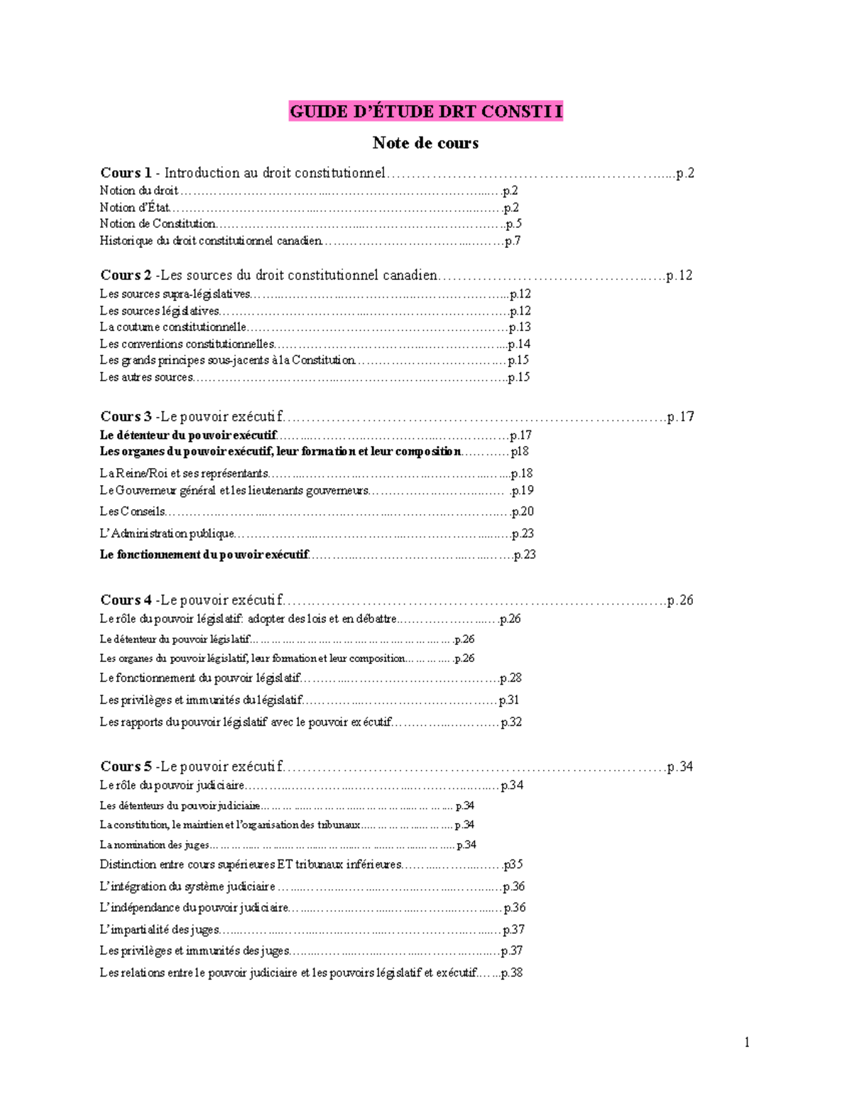 Intra- Consti I - Ingrid Roy - GUIDE D’ÉTUDE DRT CONSTI I Cours 1 ...