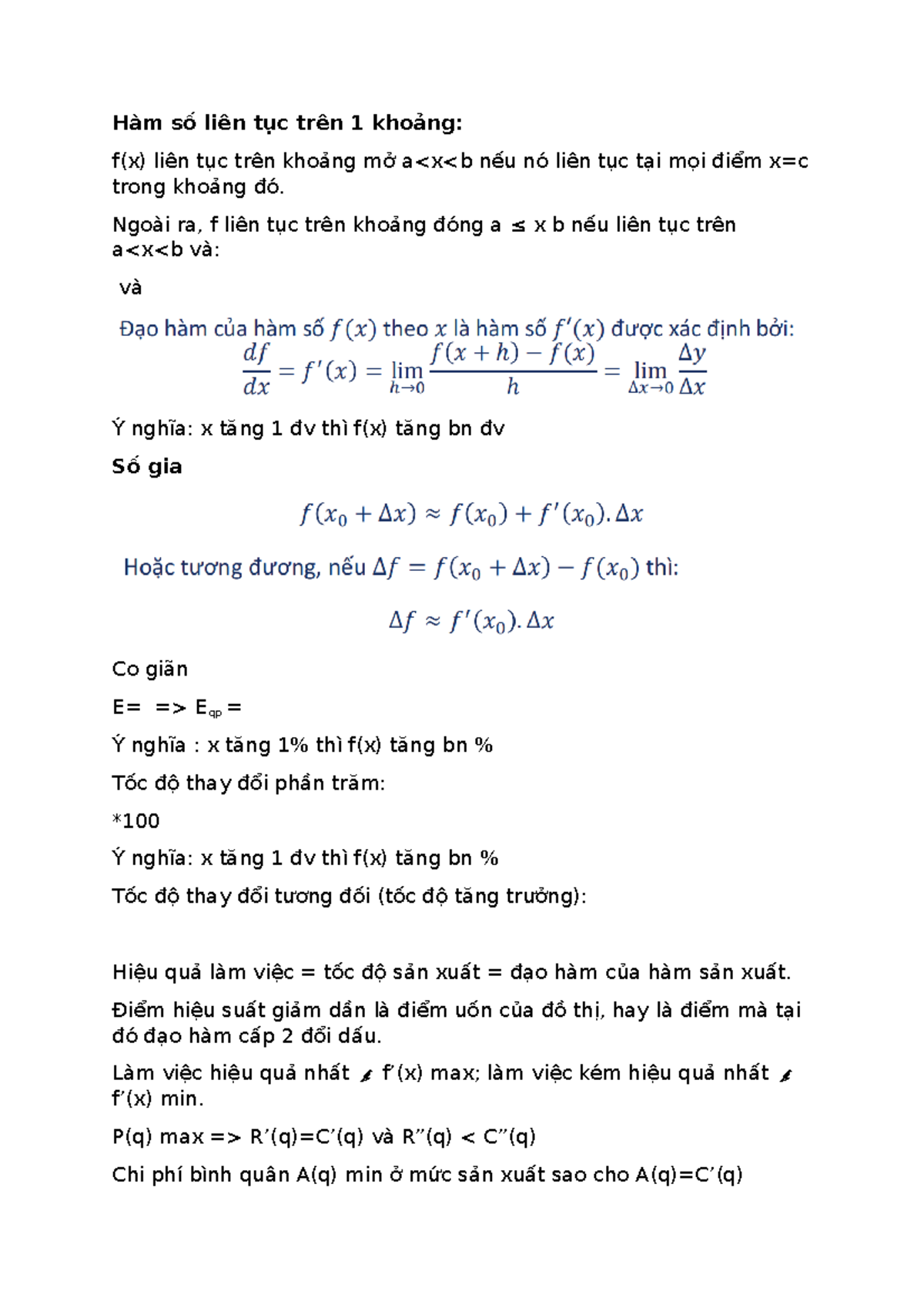 Toán kinh tế - vvgh - Hàm số liên tục trên 1 khoảng: f(x) liên tục trên ...