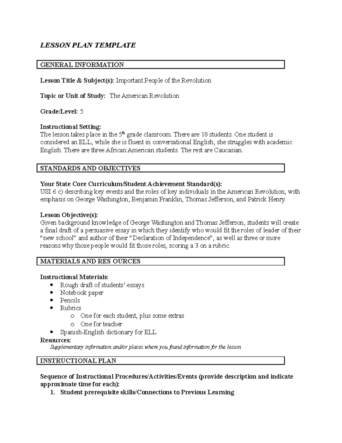 -Week 2 Day 5- LESSON PLAN TEMPLATE GENERAL INFORMATION Lesson Title ...