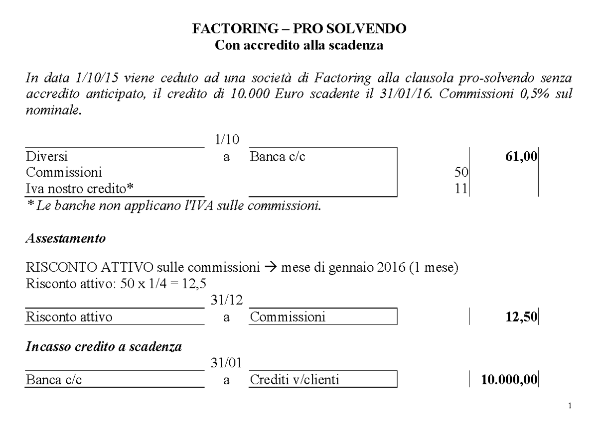 Esercizio-factoring - esercizio sul factoring - FACTORING – PRO ...