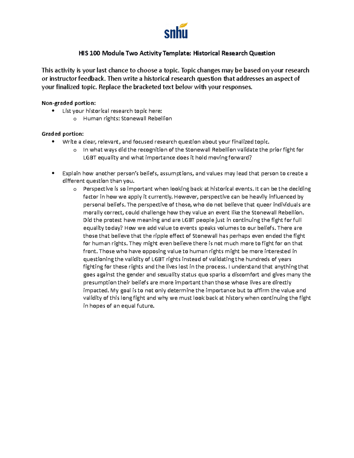HIS 100 Module Two Activity Research Question Template - HIS 100 Module ...