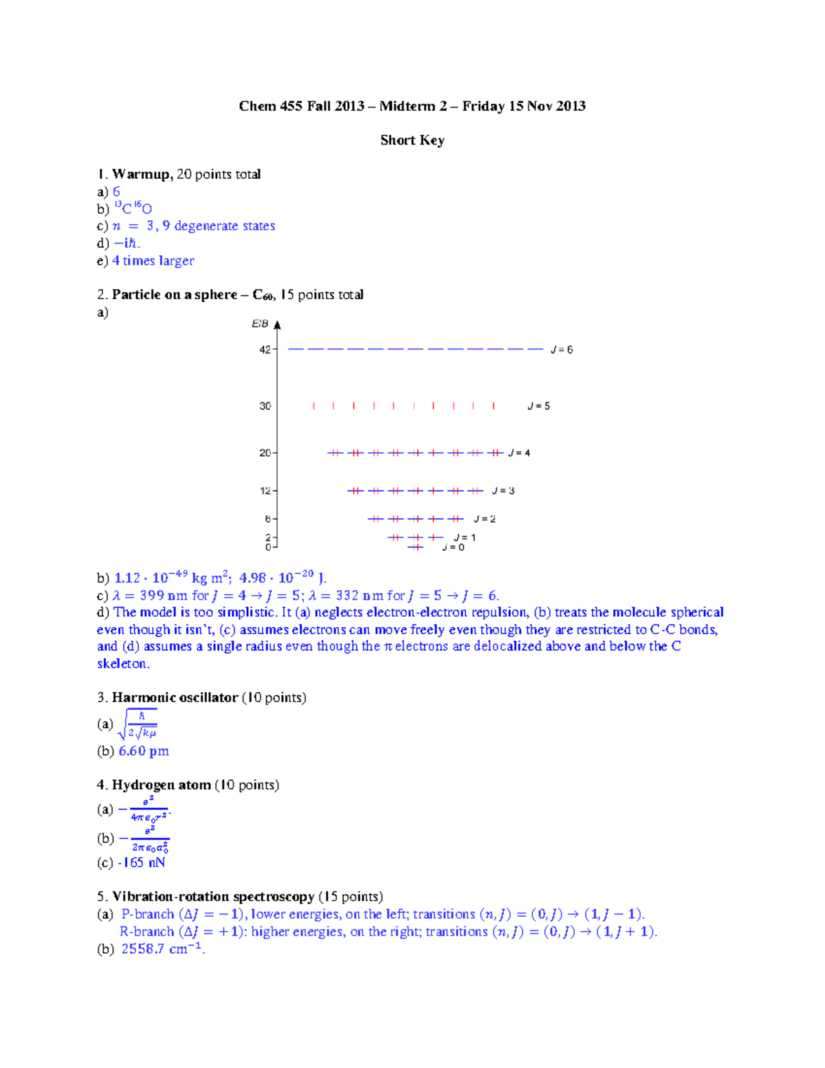Chem455A Fa2013 midterm 2 shortkey - Chem 455 Fall 2013 – Midterm 2 – Friday 15 Nov 2013 Short ...