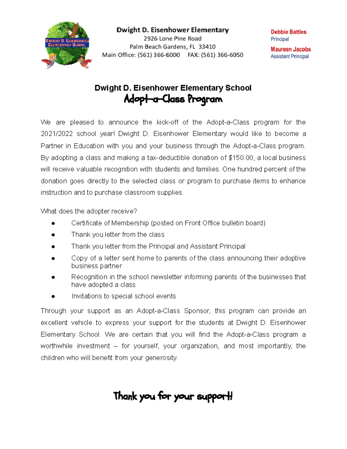 10-Adopt-a-Class Information Letter - Dwight D. Eisenhower Elementary ...