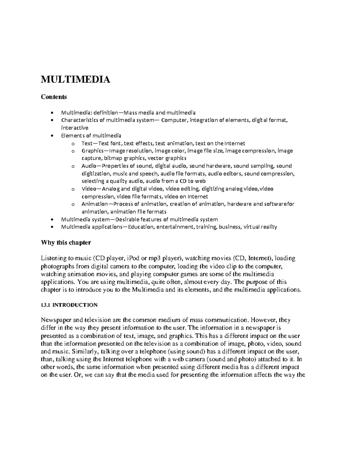 Multimedia - Fundamentals of Computers and IT - MULTIMEDIA Contents ...