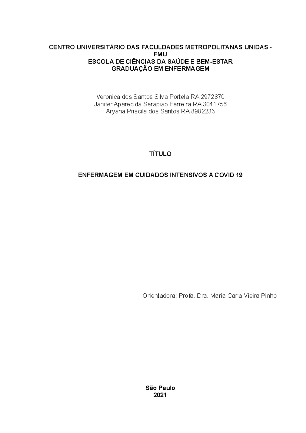 TCC Veronica Completo - tcc - CENTRO UNIVERSITÁRIO DAS FACULDADES ...