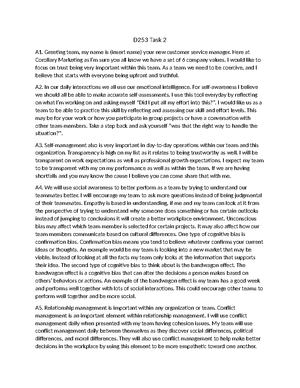 D354 Task 3 - Task 3 D354 - D354 Task 3 A. A couple benefits to ...