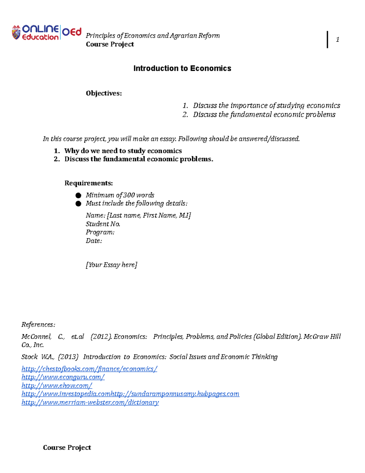 ECON101 - Principles OF Economics AND Agrarian Reform - Principles of ...
