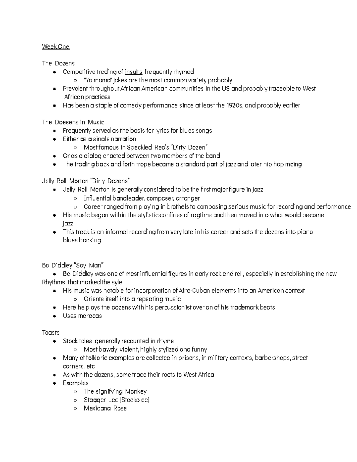 Lecture Notes - MUS 17 (Hip-Hop) - Professor Kevin Green - Week One The ...