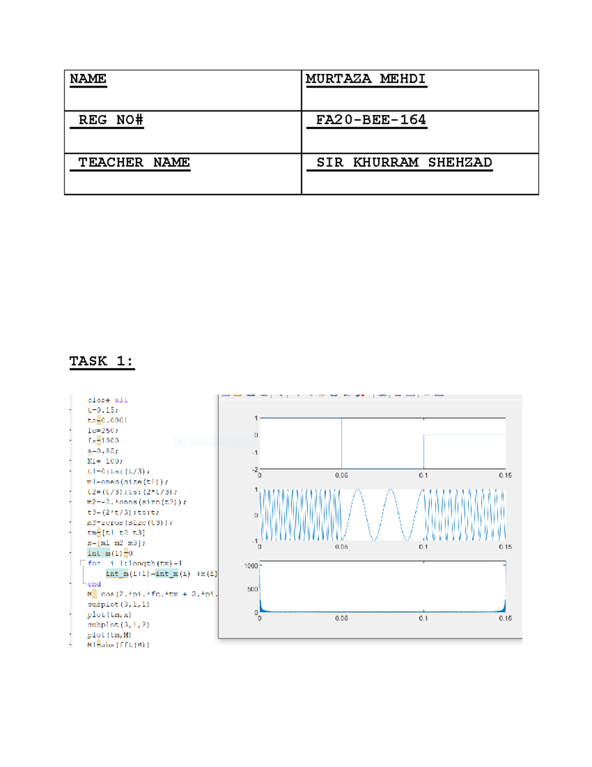 LAB 7 PCS - NAME MURTAZA MEHDI REG NO# FA20-BEE- TEACHER NAME SIR ...