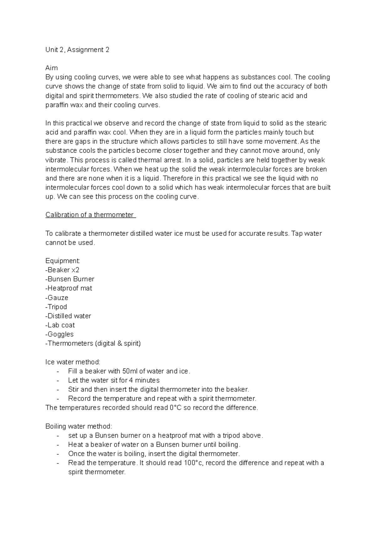Unit 2 - Unit 2 - Unit 2, Assignment 2 Aim By using cooling curves, we ...