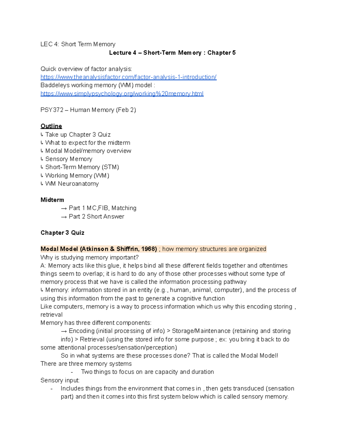 Lec 4 Short Term Memory Lec 4 Short Term Memory Lecture 4 Short Term Memory Chapter 5