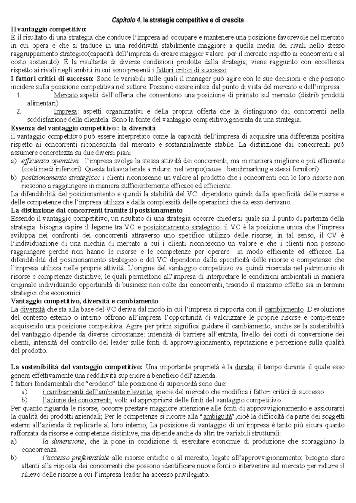 Vantaggi competitivi - Capitolo 4. le strategie competitive e di ...