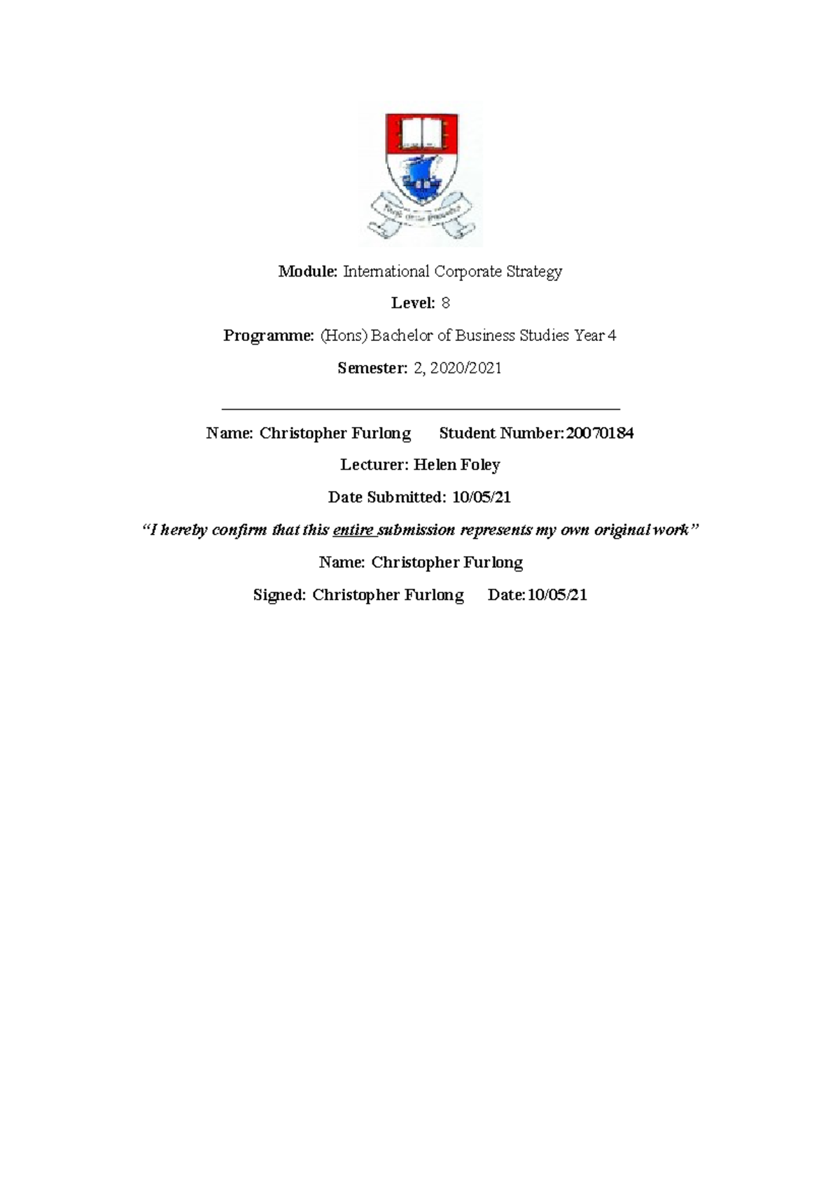 ICS EXAM may10 - Module: International Corporate Strategy Level: 8 ...
