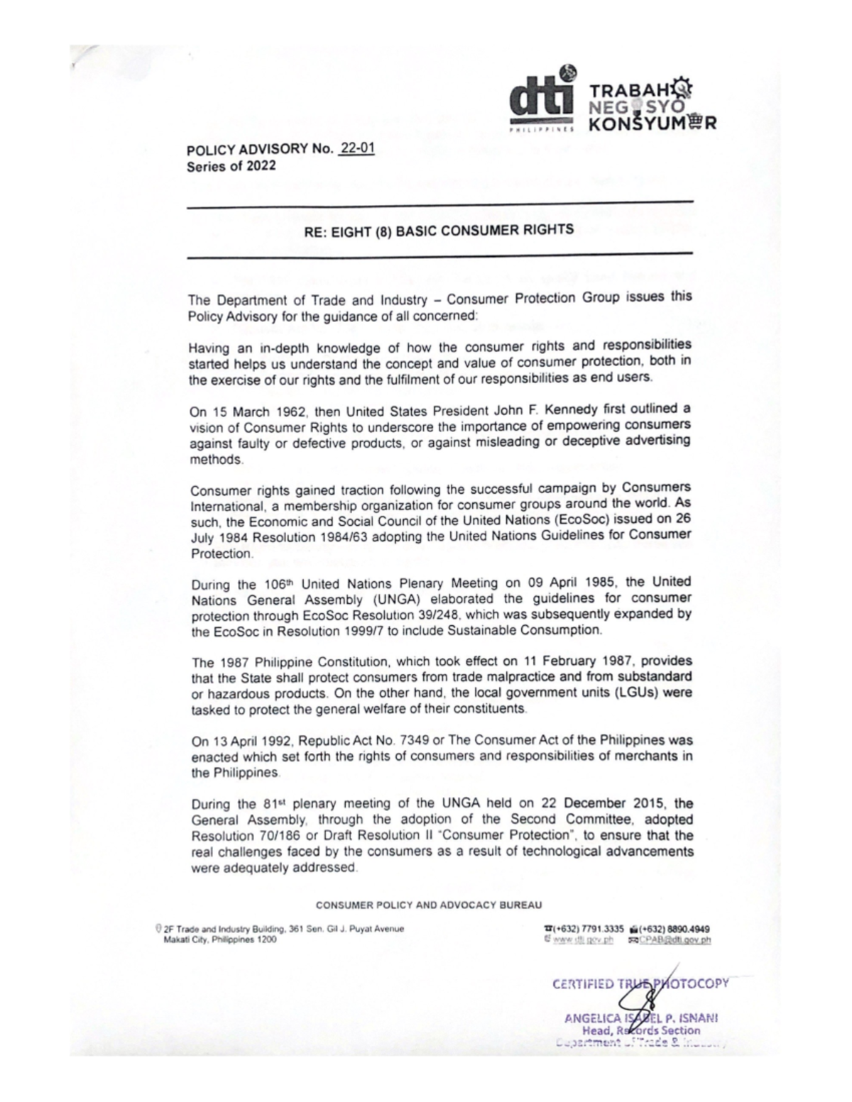 8 Basic Consumer Rights per DTI - dti TRABAH: NEG, SYO KONSYUMER ...