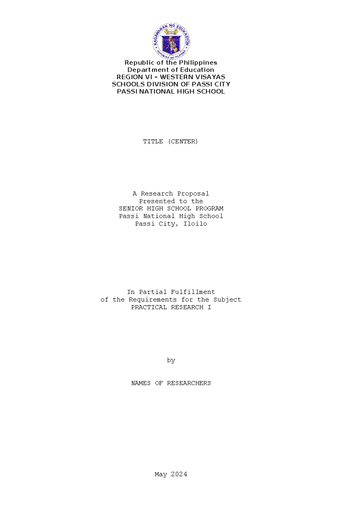 research example - Department of Education REGION VI – WESTERN VISAYAS ...