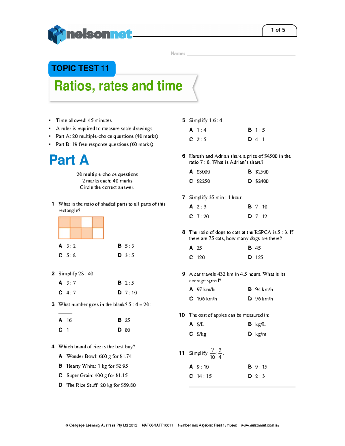 C11 - Rates, Ratios & Time (revision sheet) - Name ...