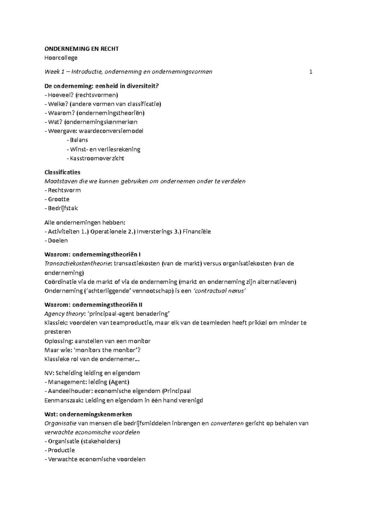 Onderneming En Recht Hoorcollege Onderneming En Recht Hoorcollege