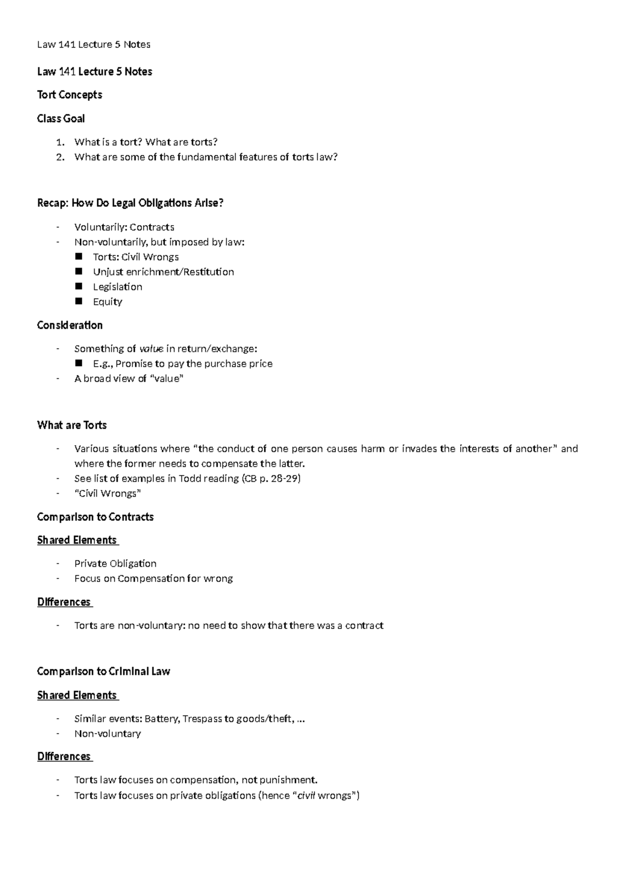 Law 141 Lecture 5 Notes - Law 141 Lecture 5 Notes Law 141 Lecture 5 ...