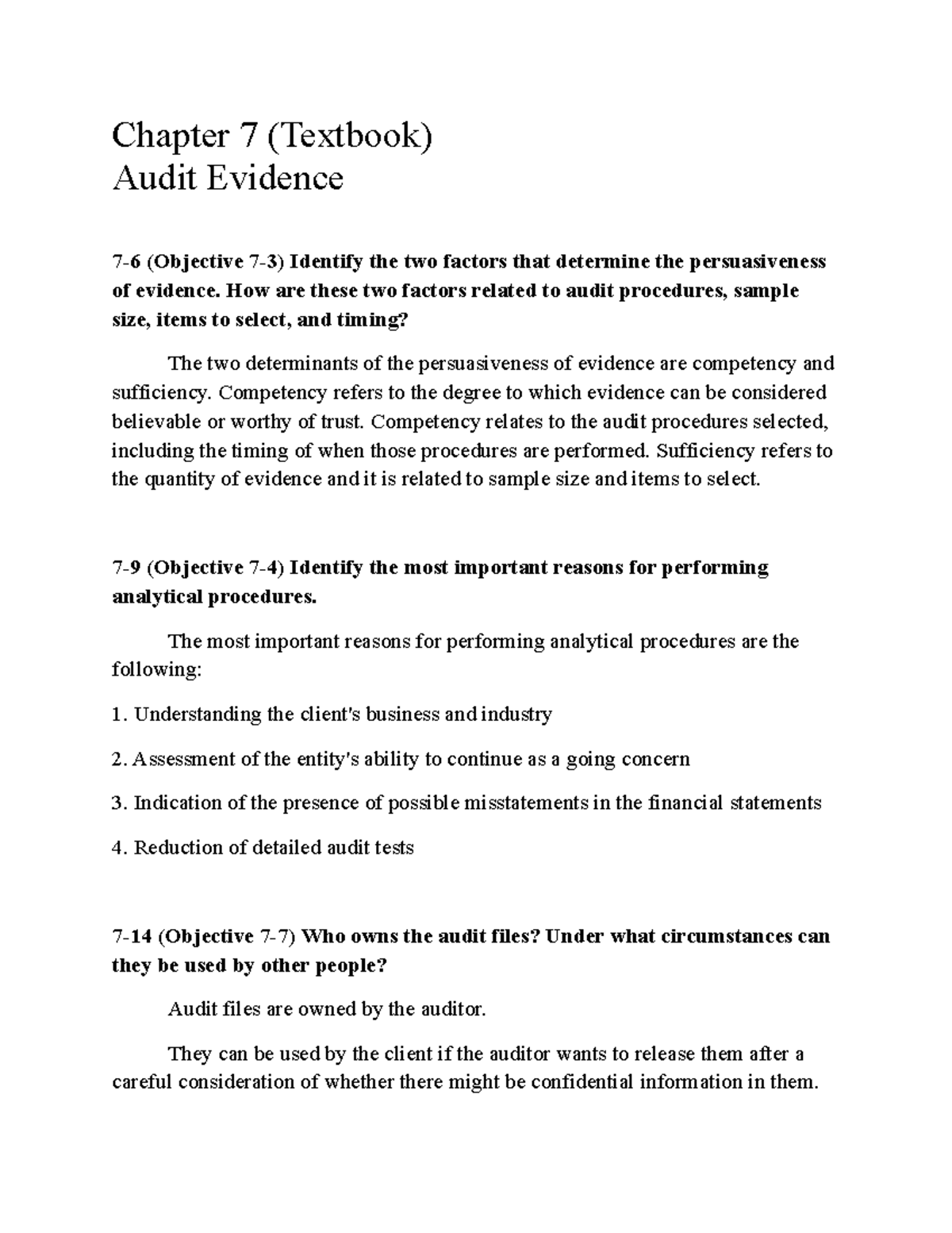 Chapter 7 - Audit Evidence - Basic Auditing - NEU - Studocu