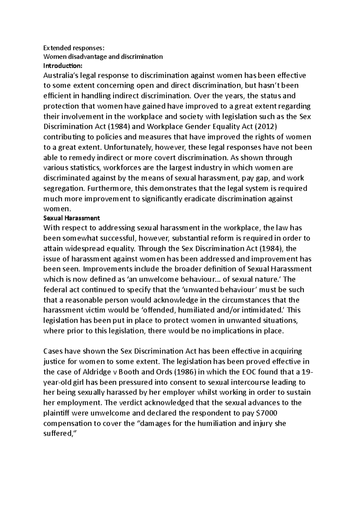 Extended response Lcdmi - Extended responses: Women disadvantage and ...