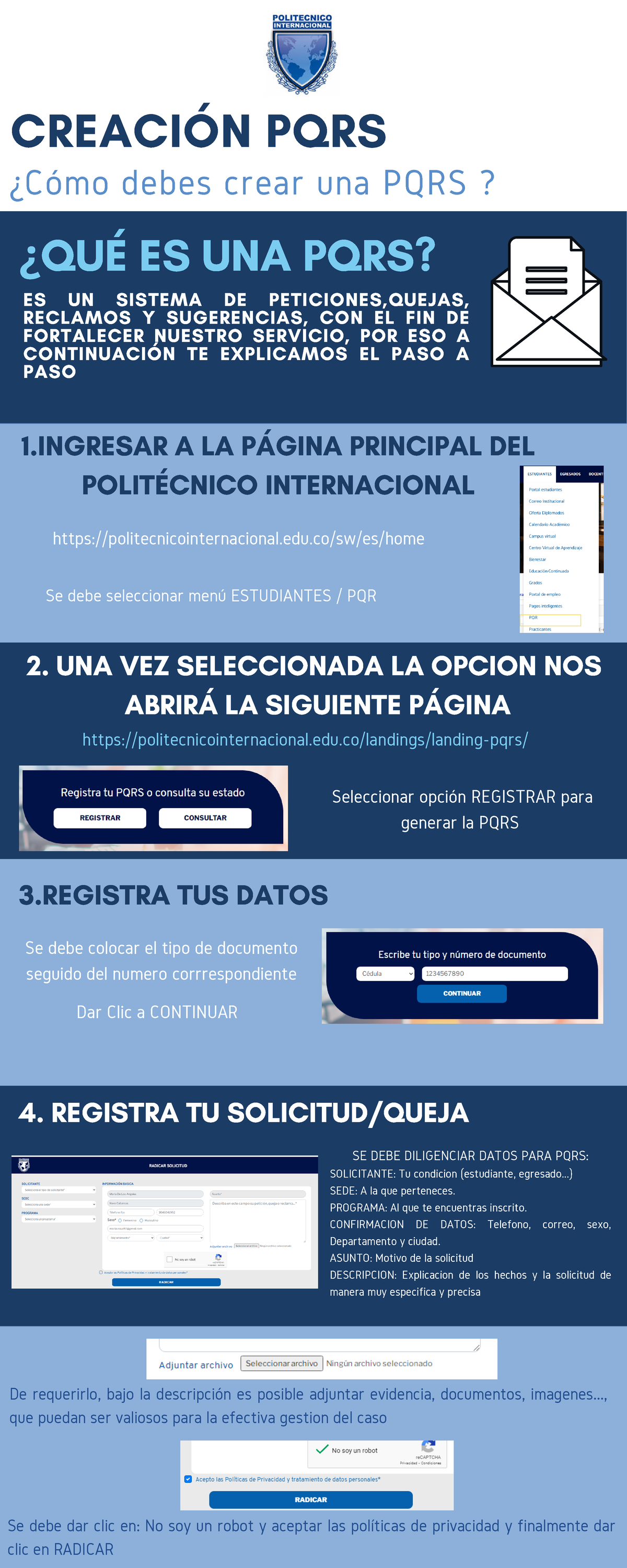 ¿Como crear Tu PQRS - PQR - politecnicointernacional.edu/sw/es/home CREACIÓN PQRS ¿Cómo debes ...