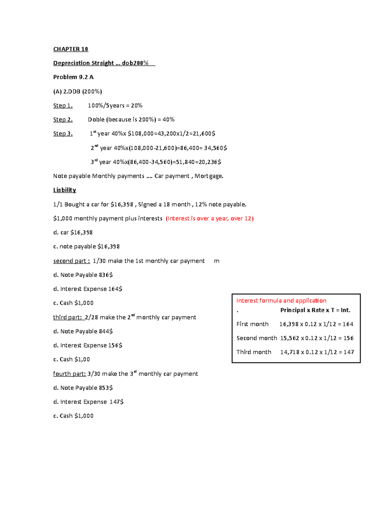 Fourth Exam notes - CHAPTER 10 Depreciation Straight ... dob200 ...