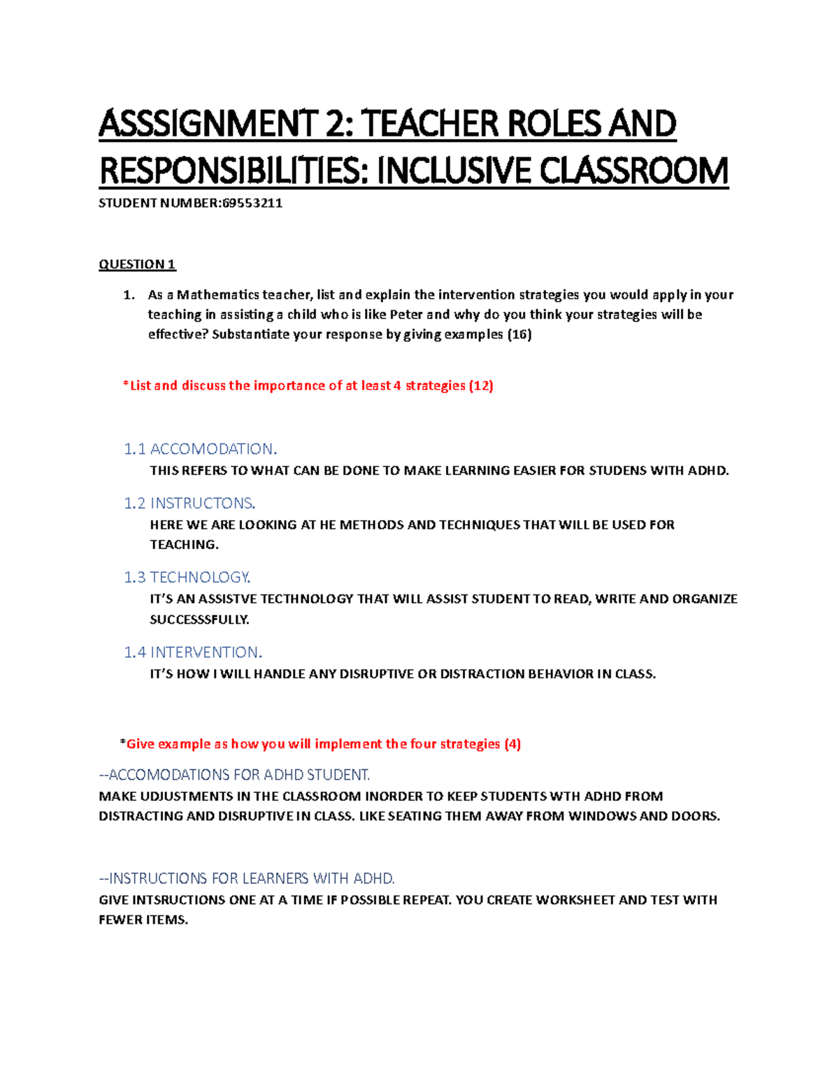 Asssignment 2 - ASSSIGNMENT 2: TEACHER ROLES AND RESPONSIBILITIES ...