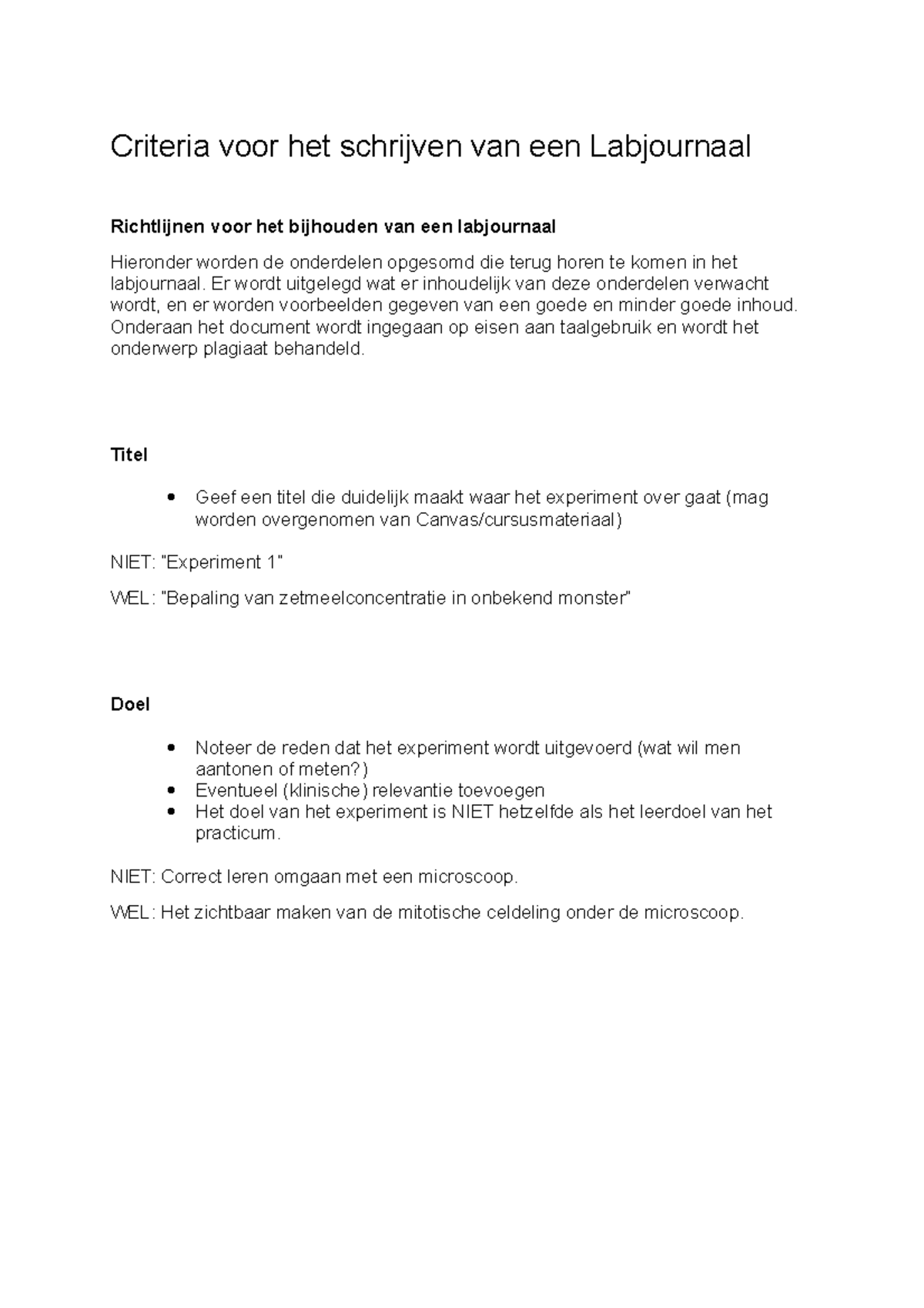Criteria voor het schrijven van een Labjournaal - Criteria voor het ...
