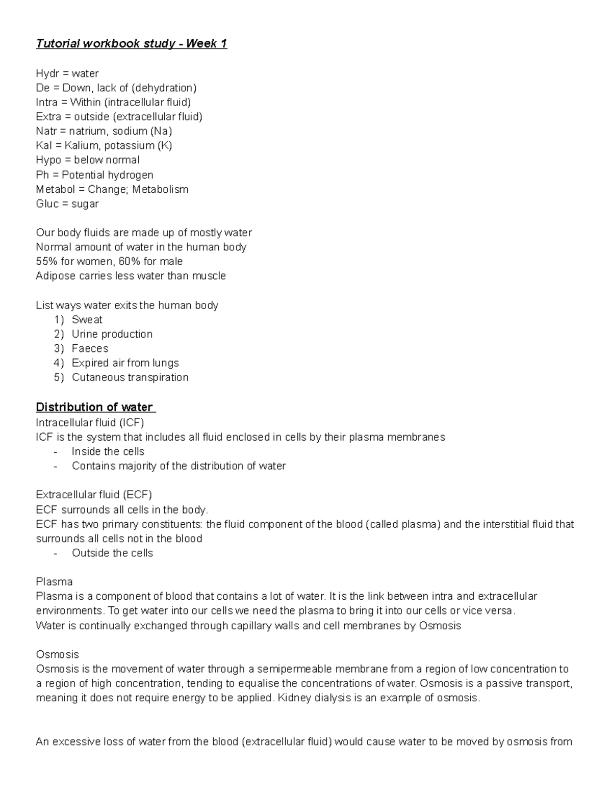 Notes Human BODY (weeks 1-6) - NURS1007 - Notre Dame - Studocu
