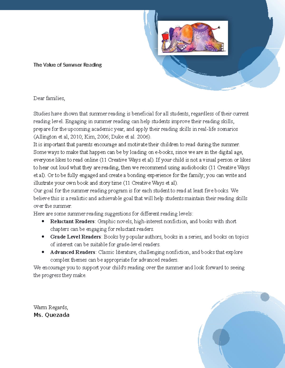 Summer Reading - The Value of Summer Reading Dear families, Studies ...