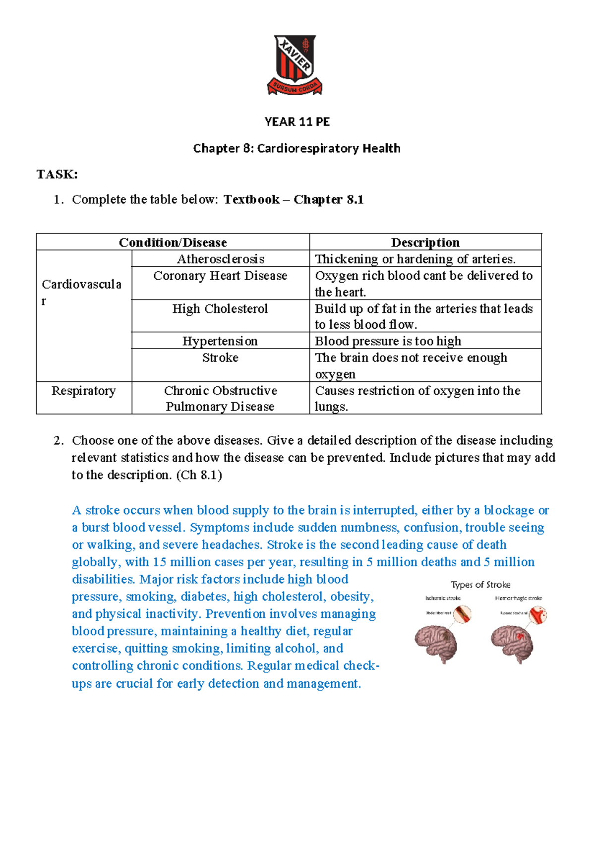 Ch 8 - Cardiorespiraotry Health Research Task - YEAR 11 PE Chapter 8: Cardiorespiratory Health ...