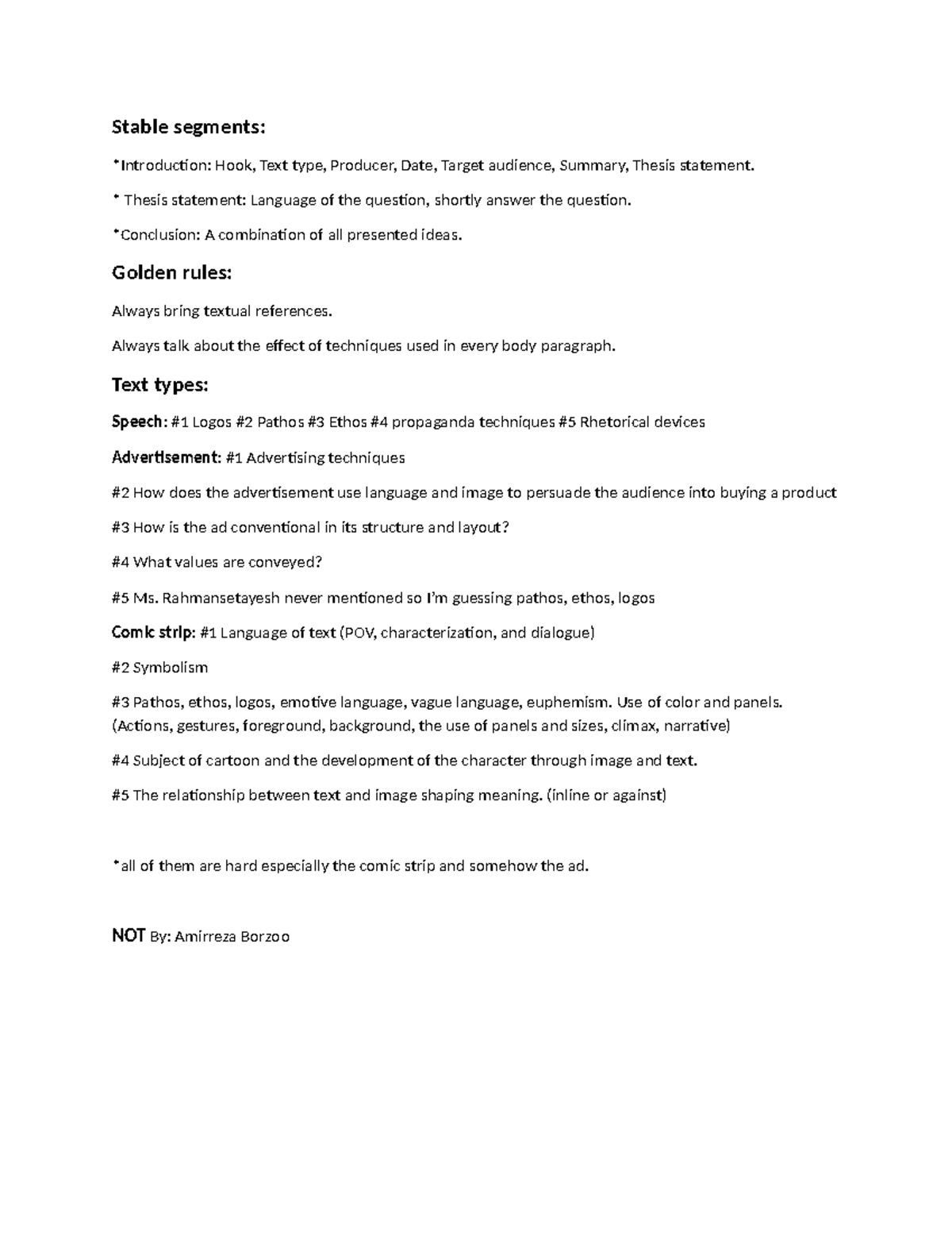 Paper 1 cheatsheet to print and hide during exam - Stable segments ...