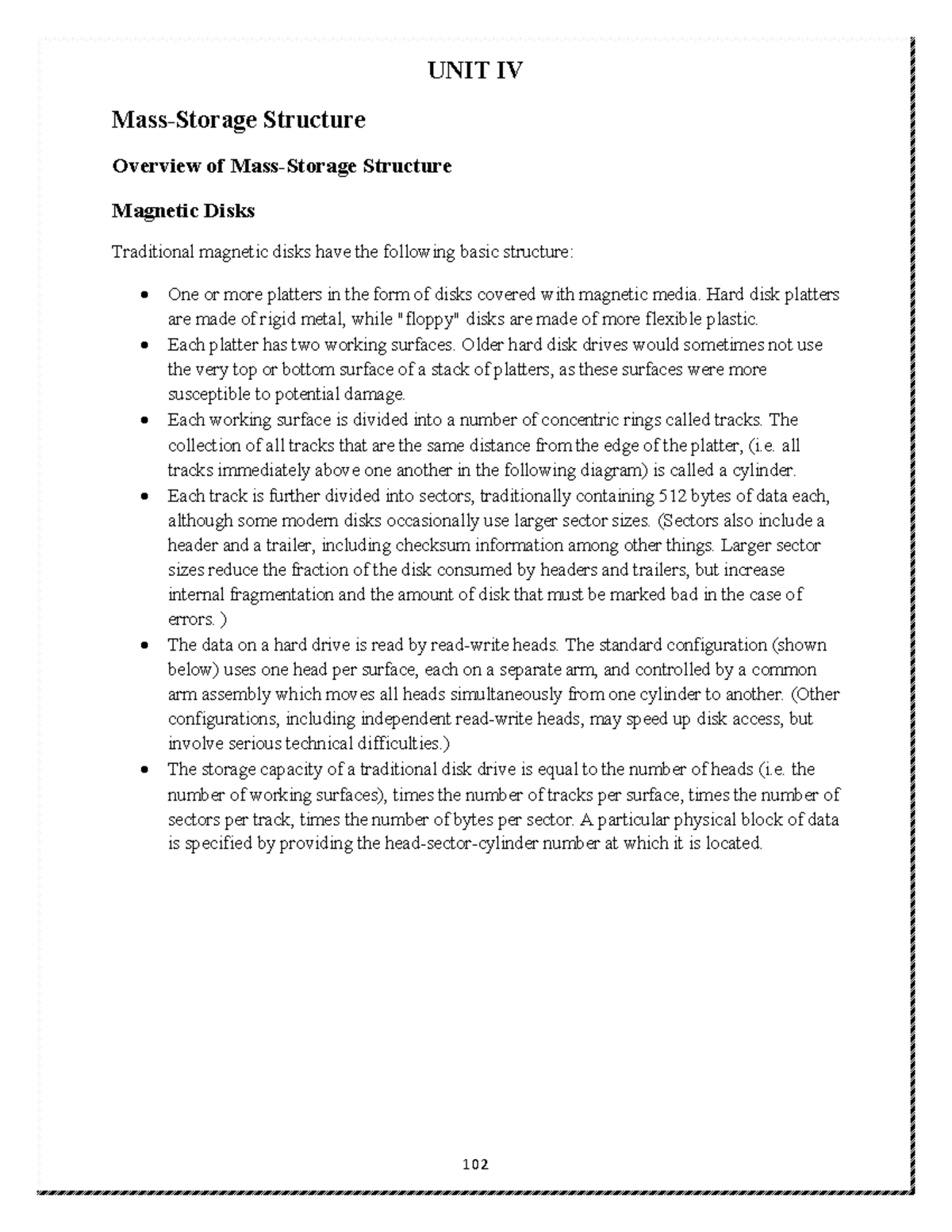 Unit 4 os - unit-4 - UNIT IV Mass-Storage Structure Overview of Mass-Storage Structure Magnetic ...