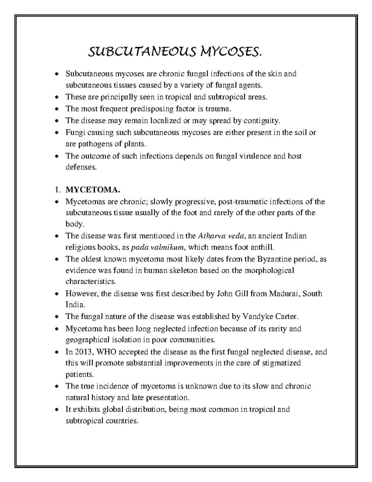 Subcutaneous Mycoses - Mycosis - SUBCUTANEOUS MYCOSES. Subcutaneous ...