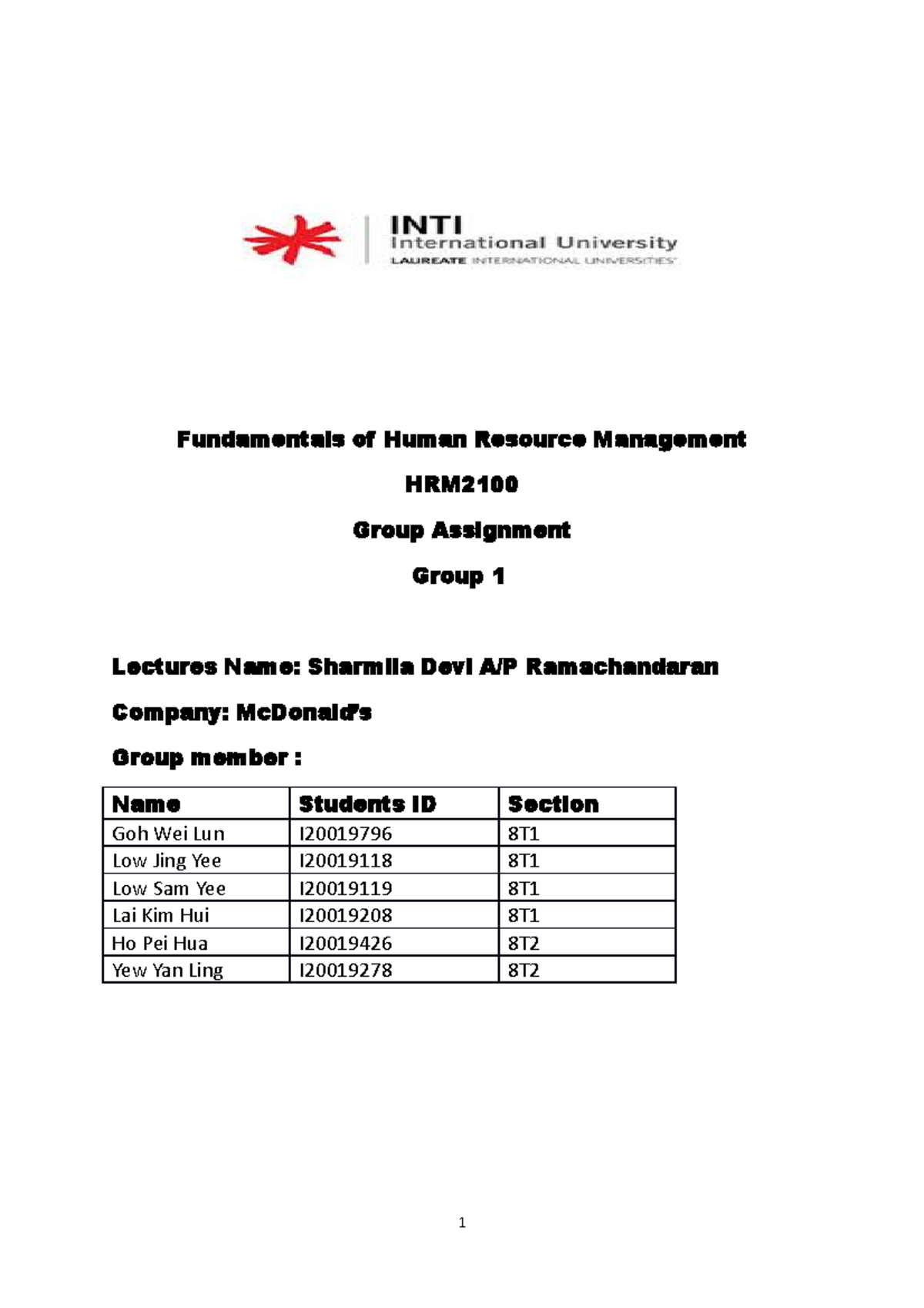 Group Assignment HRM G1 - Fundamentals of Human Resource Management ...