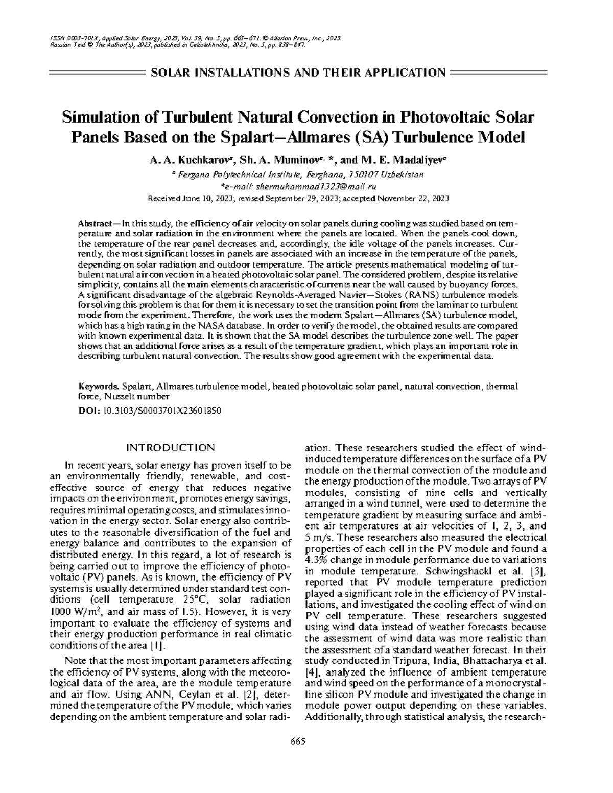 S0003701 X23601850 - article - 665 ISSN 0003-701X, Applied Solar Energy ...