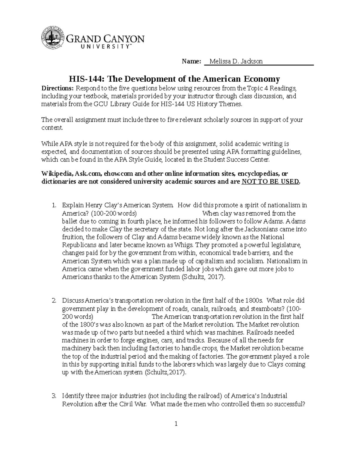 HIS-144.T4.Developmentofthe American Economy Worksheet Online - Name ...