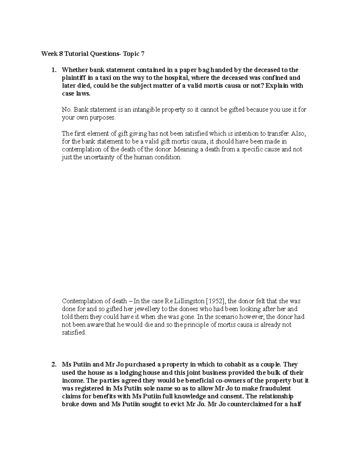 Week 8 Tutorial Questions - Week 8 Tutorial Questions- Topic 7 Whether bank statement contained ...