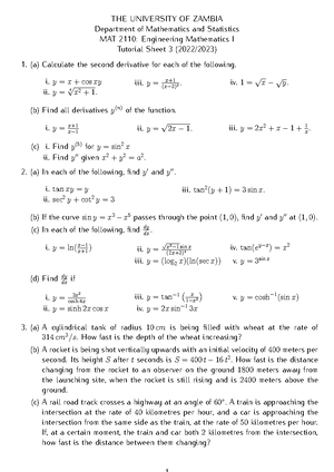 MAT2110 Tutorial Sheet 1 - THE UNIVERSITY OF ZAMBIA Department of ...
