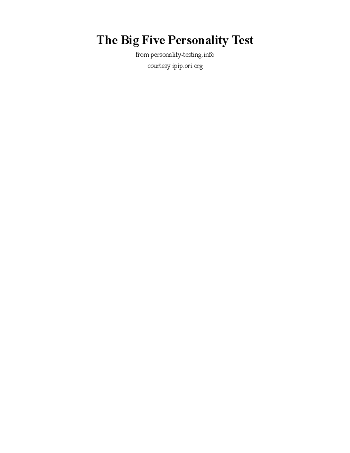 Big five personality test - The Big Five Personality Test from ...