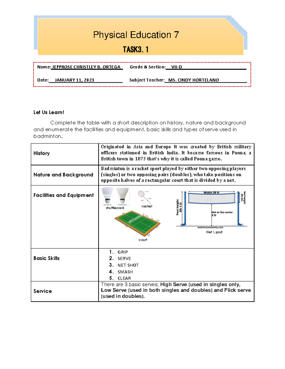 PE7-TASK3.1 ortega - I hope it helps you all! - Name: JEFFROSE ...