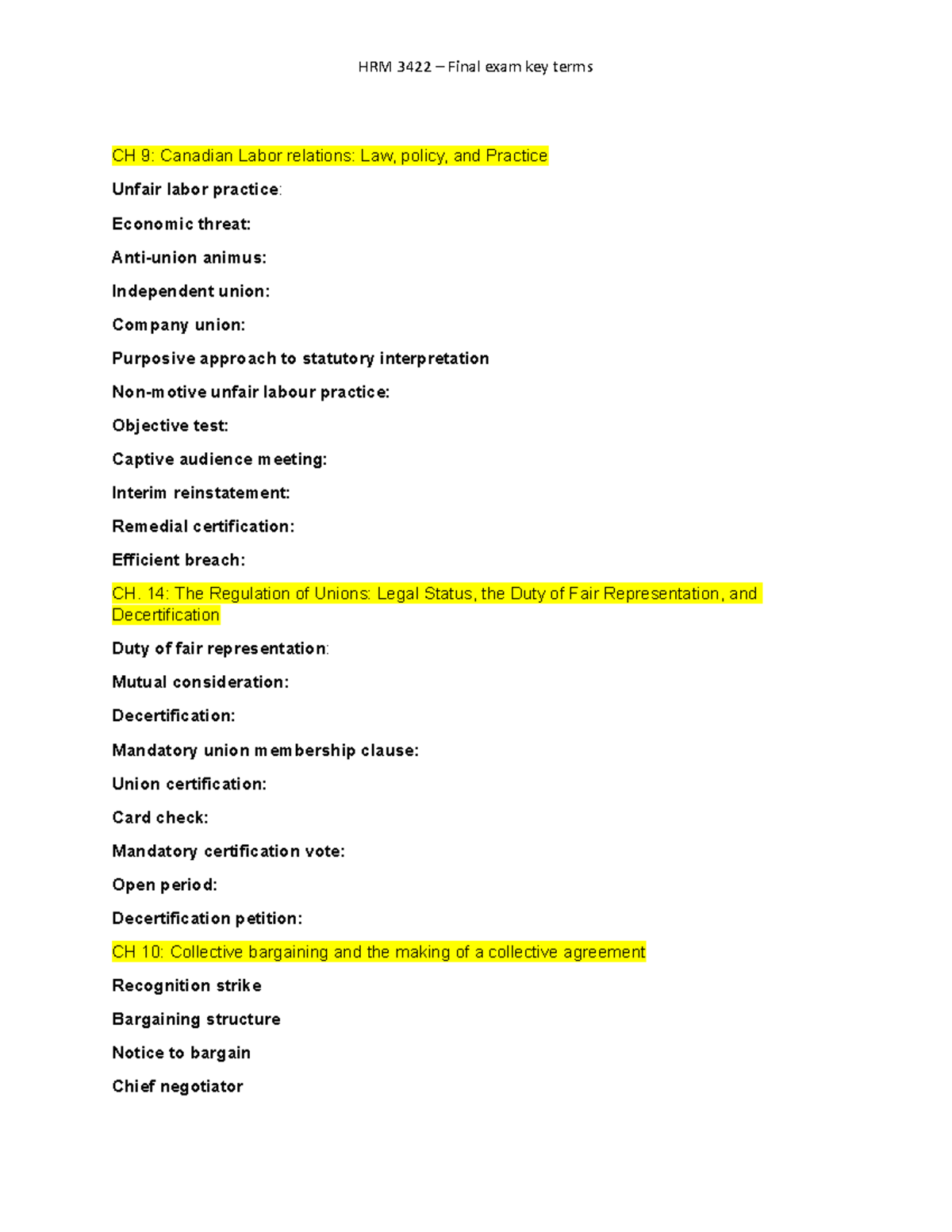 Key terms - CH 9: Canadian Labor relations: Law, policy, and Practice ...