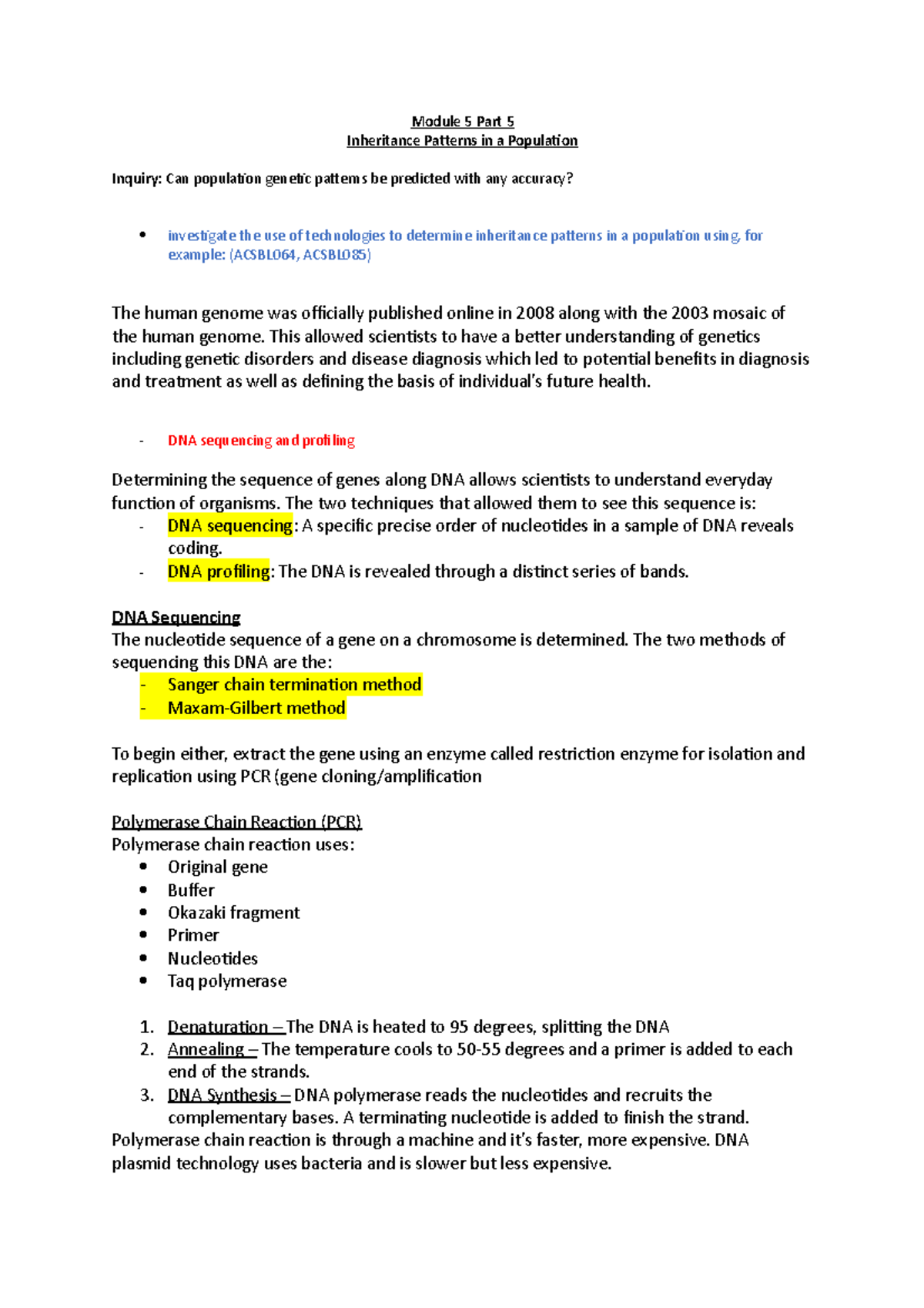 Module 5 Part 5 (Syllabus Bible) - Module 5 Part 5 Inheritance Patterns in a Population Inquiry ...