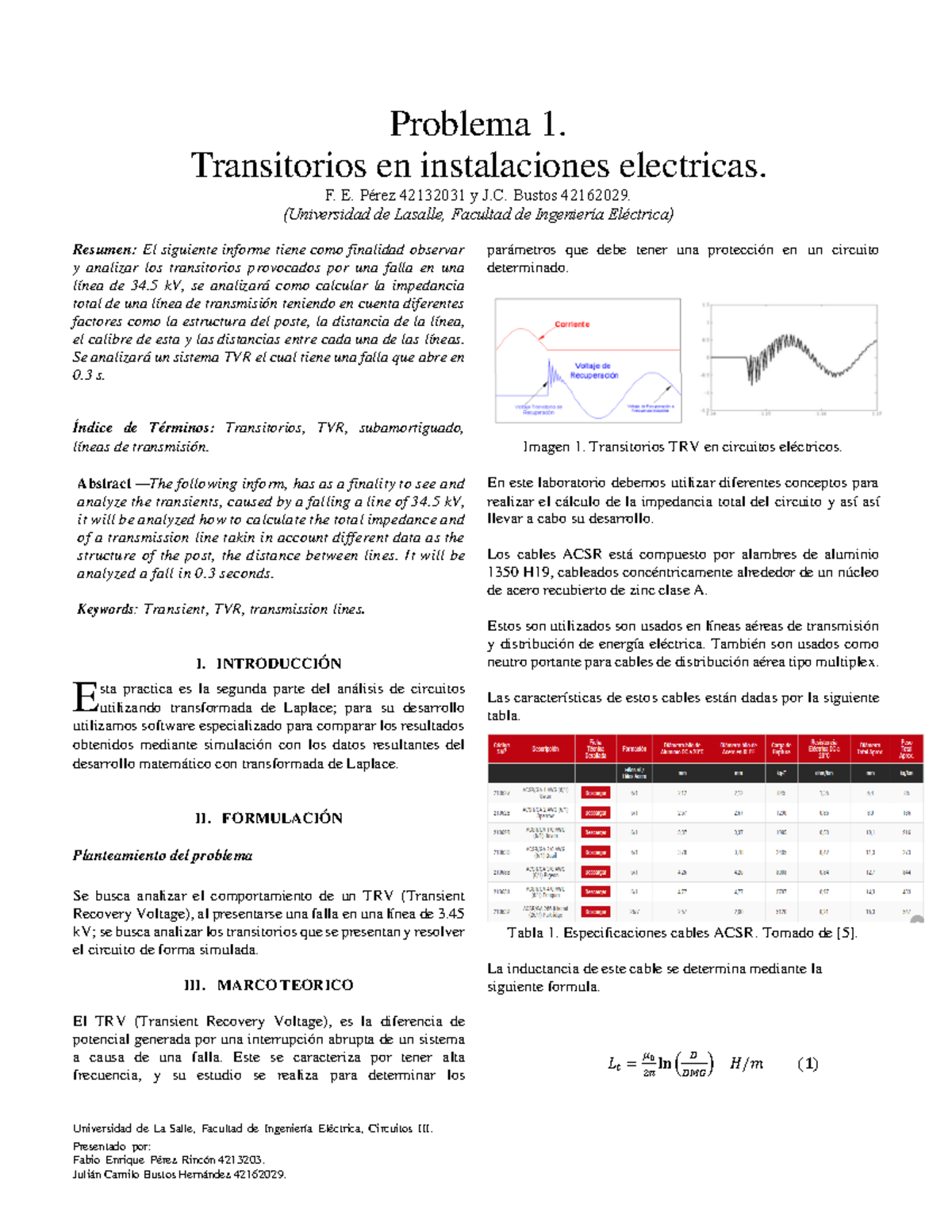 SOL. Problema 1. Transitorios EN Instalaciones Electricas - Warning: TT: undefined function: 32 ...