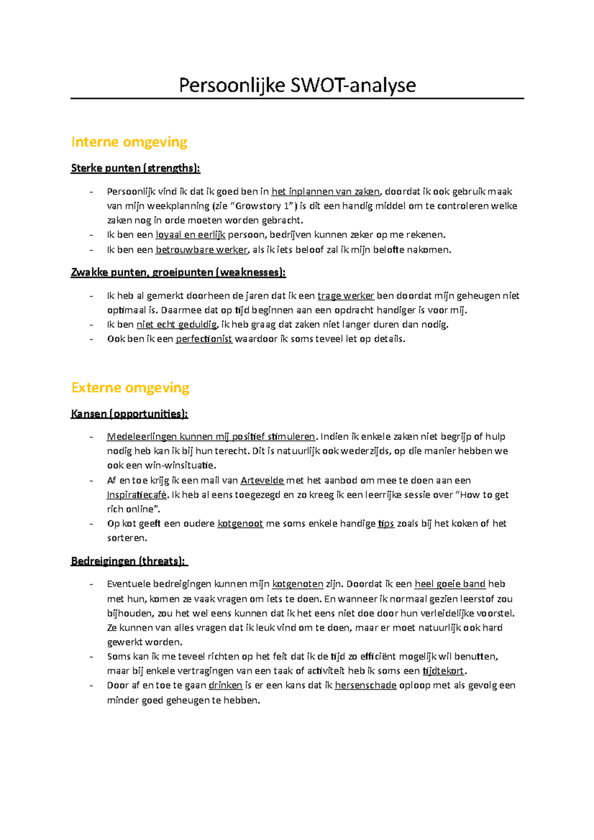Growstory 2 Persoonlijke SWOT-analyse (uitgeschreven, voor voorstelling ...