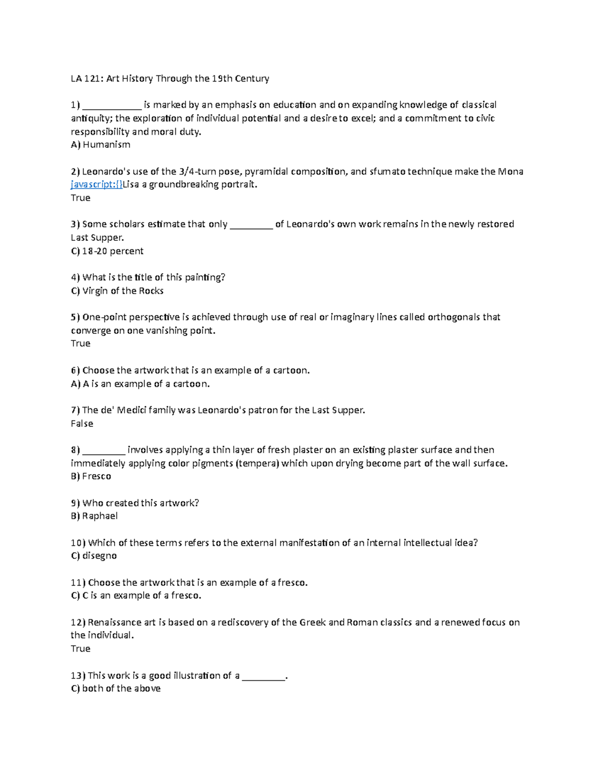 1 - quiz practice - LA 121: Art History Through the 19th Century ...