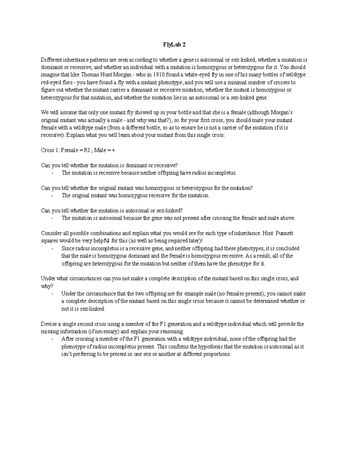 Fly Lab 2 - Fly Lab Report 2. Dr. Balciunas - FlyLab 2 Different ...